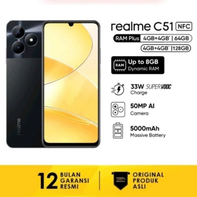 Jual HP REALME C51 NFC 4/128 GB - REALMI C 51 RAM 4GB ROM 128GB GARANSI ...