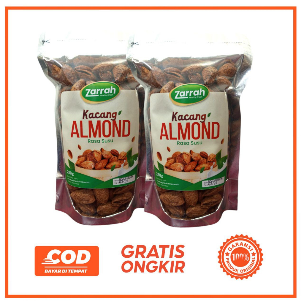 Jual Kacang Almond Panggang Kulit Susu Roasted Shell 250 gr Zarrah ...