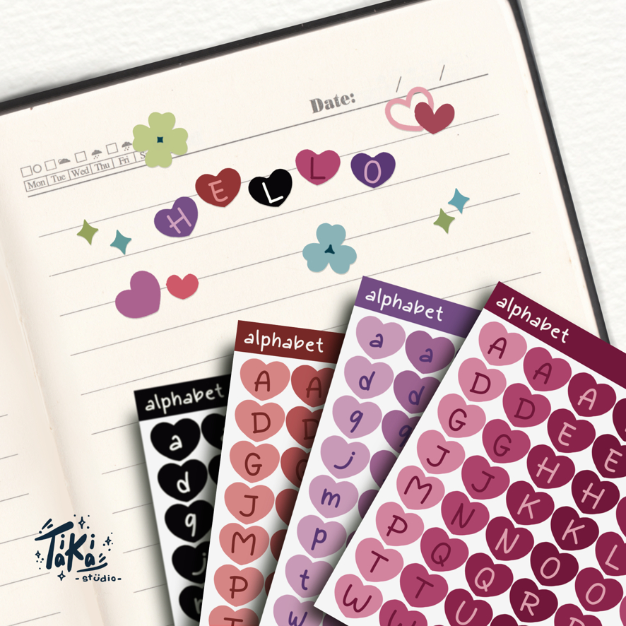 Jual Mini Sticker Sheet Alphabet 01 / Heart Shaped Alphabet Sticker ...