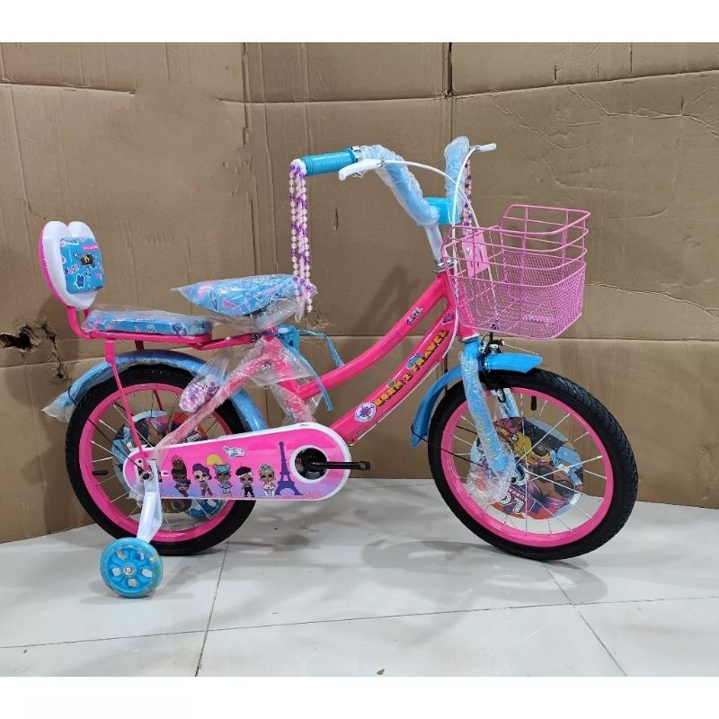 Jual Sepeda Anak 18 inci Perempuan Pink Biru LOL Keranjang Besi Hadiah ...