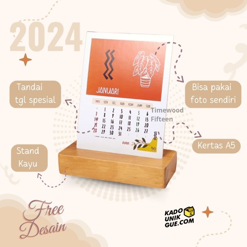 Jual KALENDER MEJA 2024 STAND KAYU WOOD CALENDAR | Shopee Indonesia
