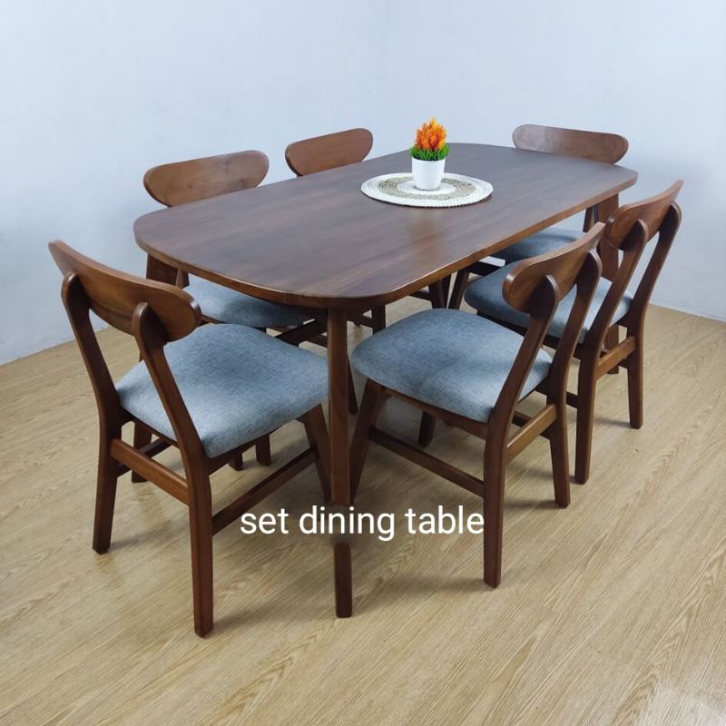 Jual Meja Makan Minimalis Modern Kayu Jati 6 Kursi - Set Kursi Makan Jati Plus Jok | Shopee ...