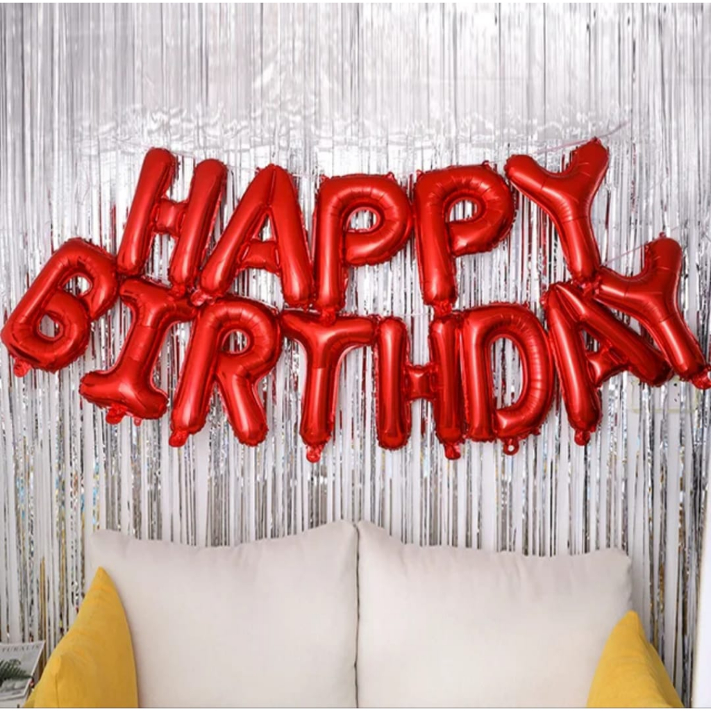 Jual Paket Dekorasi Ulang Tahun Tirai Silver & Balon Tulisan Happy ...