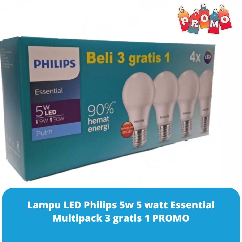Jual Lampu LED Philips 5w 5 watt Essential Multipack 3 gratis 1 PROMO ...