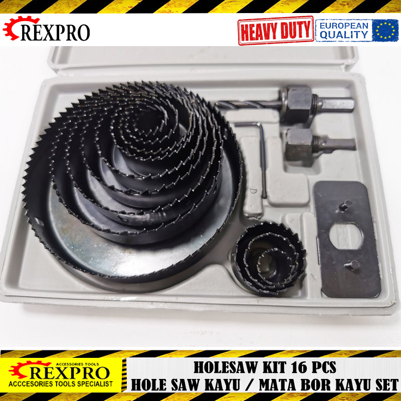 Jual HOLESAW KIT 16 PCS REXPRO MATA BOR KAYU / PELUBANG PIPA SET 16 PCS | Shopee Indonesia