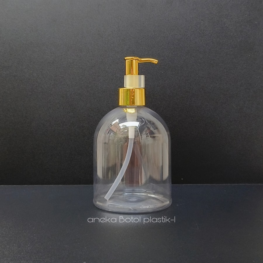 Jual BOTOL PUMP 500ML OVAL PENDEK LUCU CLEAR PUMP LUXURY SILVER DAN GOLD / BOTOL PUMP 500ML PET ...