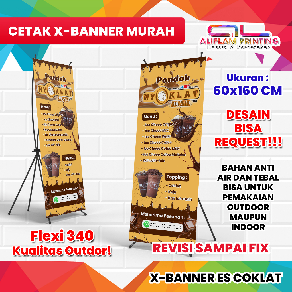Jual CETAK X-BANNER 340 Kualitas Outdoor | TEMA ES COKLAT | Revisi ...