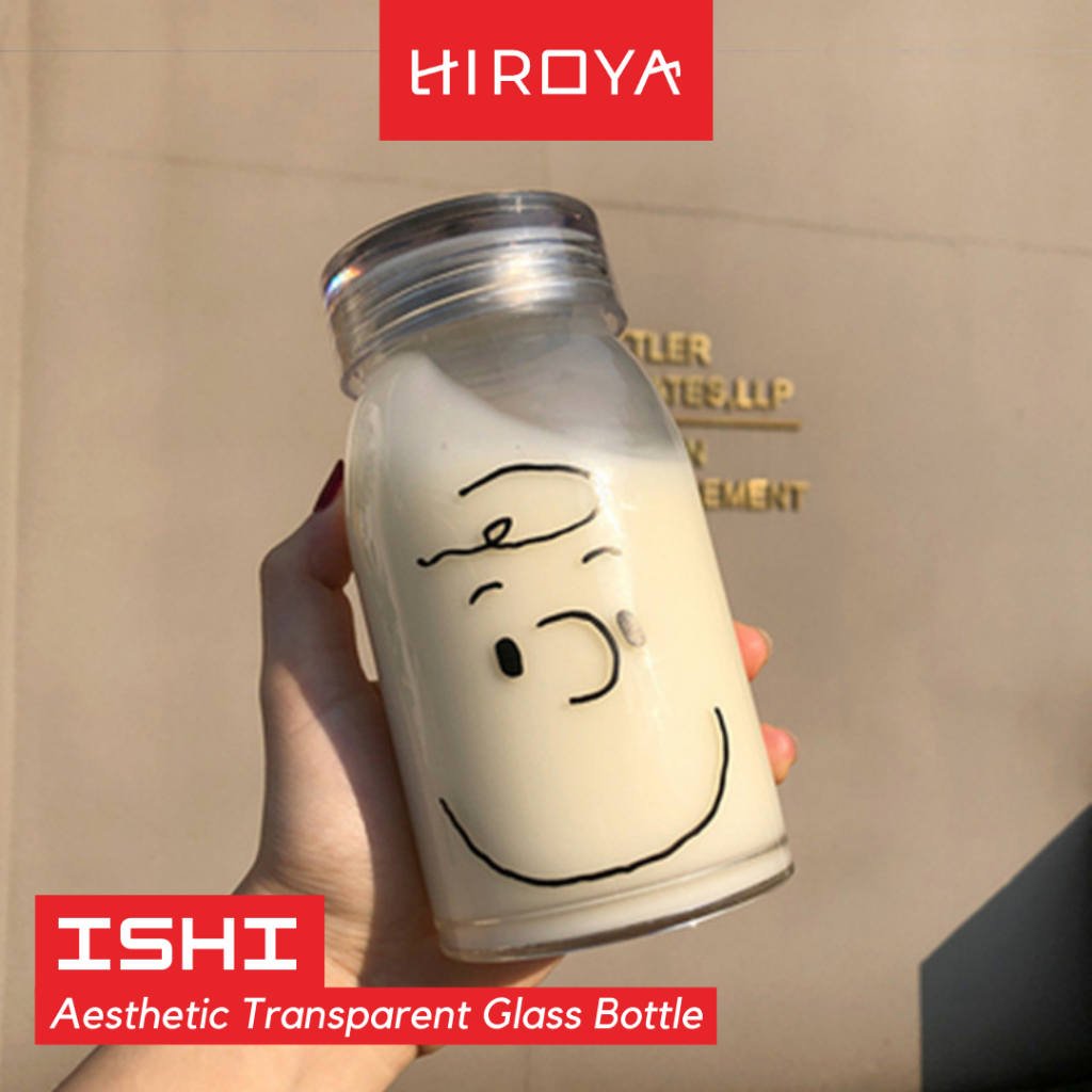 Jual 【HIROYA】ISHI Botol Kaca Coffee Tea Lucu Botol Minum Air Transparan ...