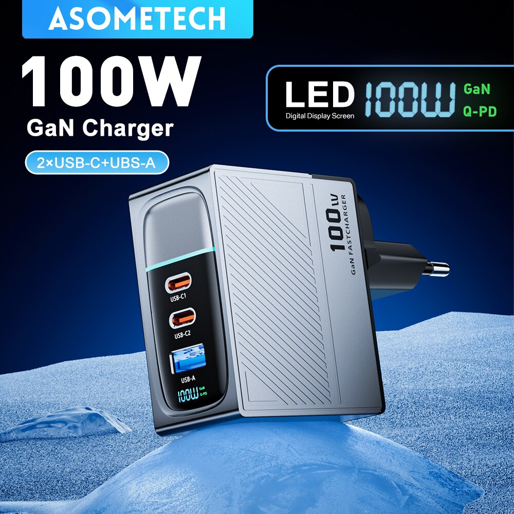 Jual ASOMETECH 100W GaN Charger QC4.0 PD 67W 65W PPS Display Portable ...