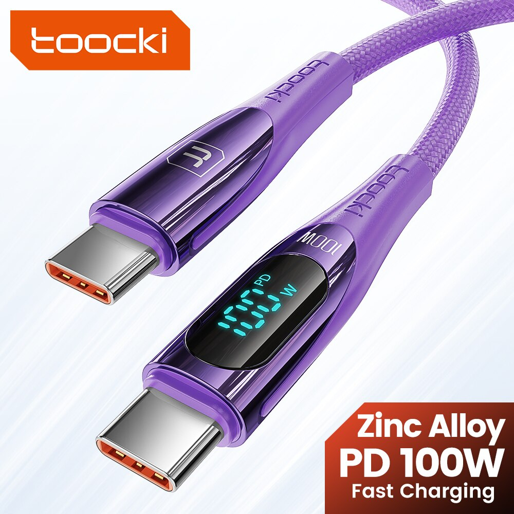 Jual Toocki 100W Zync Alloy 5A USB Type C Digital LED Display Cable PD ...