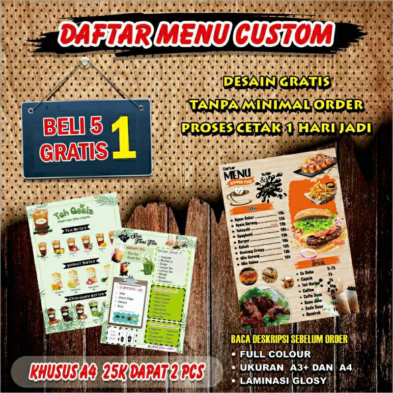 Jual Daftar Menu Makanan Minuman Cafe Custom Murah Free Desain | Shopee ...