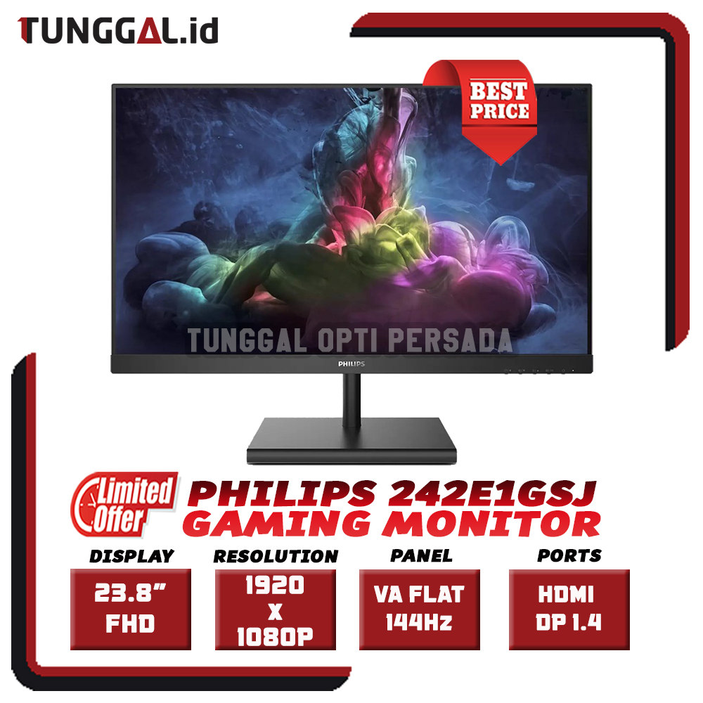 Jual PHILIPS 242E1GSJ MONITOR GAMING 24" 144Hz 1ms FHD FreeSync HDMI DP ...