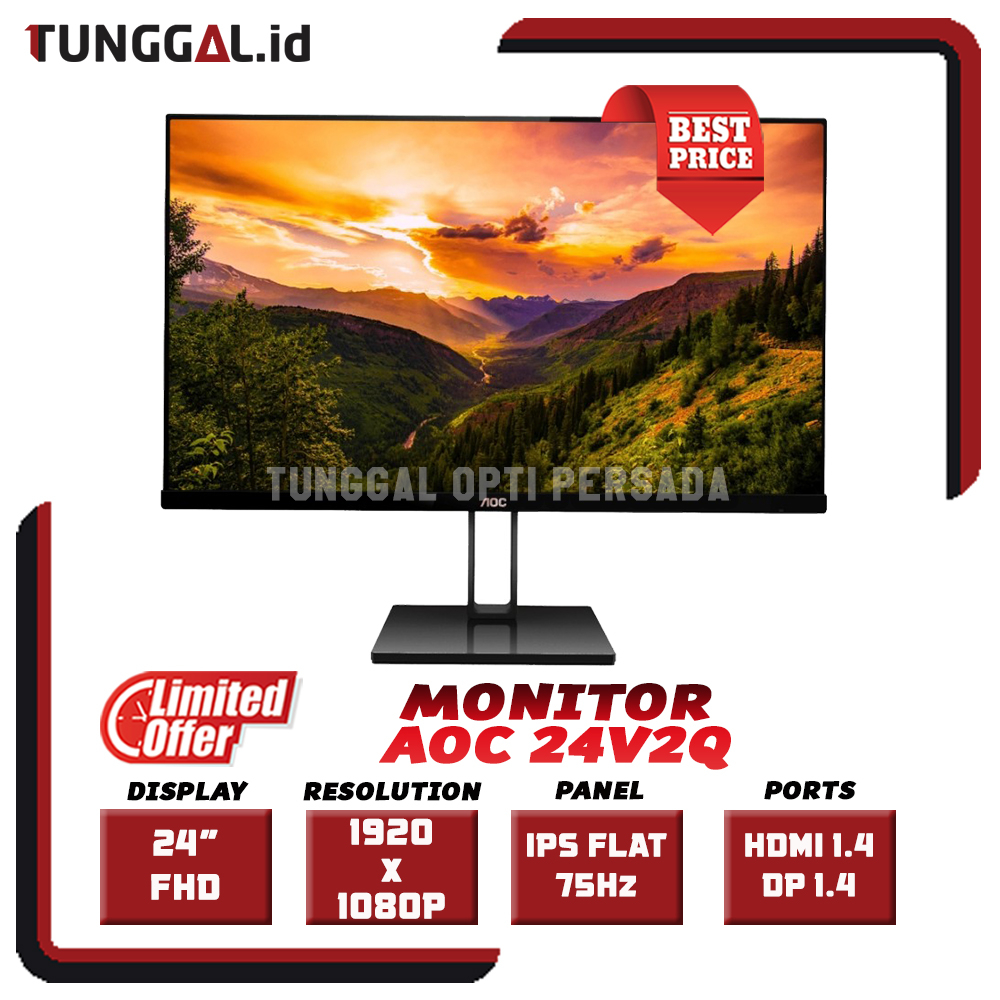 Jual MONITOR LED AOC 24V2Q 24" IPS FHD 75Hz FreeSync NTSC HDMI DP ...