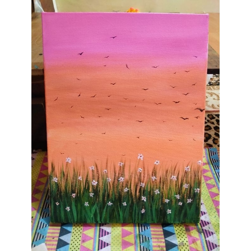 Jual MURAH 30X40 Lukisan Tangan di Kanvas Pemandangan Sederhana Taman ...