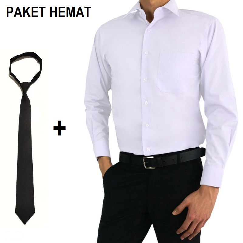 Jual Paket Kemeja putih pria lengan panjang+Dasi/kemeja putih pria ...