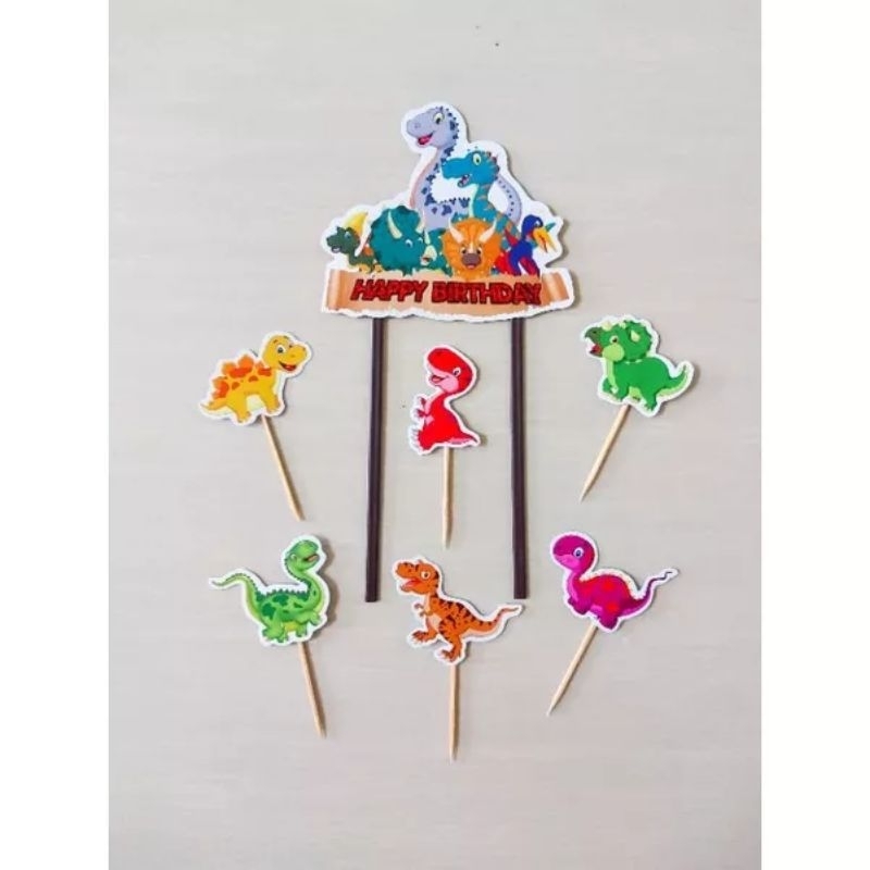 Jual TOPPER KUE DINO / CAKE TOPPER Happy Birthday DINO hiasan kue ulang ...