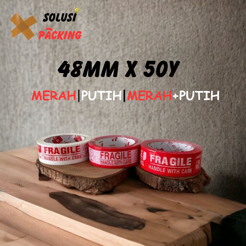 Jual Lakban Fragile Merah Putih 48MM x 50Y Isolasi Jangan dibanting ...