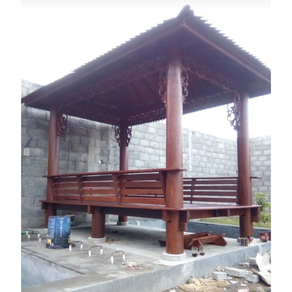 Jual Gazebo Ukuran 2x3 Meter Desain Siku Ukir Kayu Kelapa Atap Sirap ...