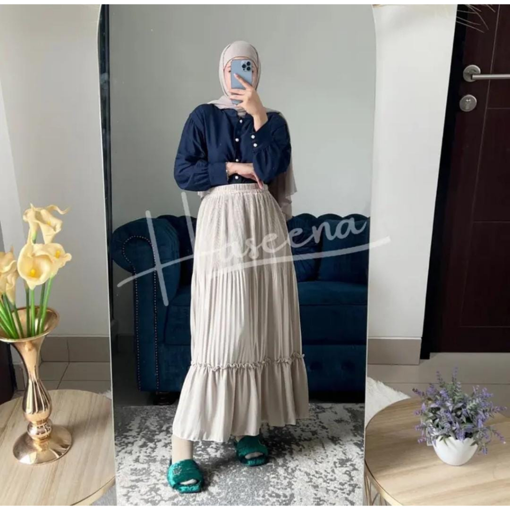 Jual Haseena Rok Plisket Susun Maiza Bahan Premium Skirt Wanita Ruffle ...