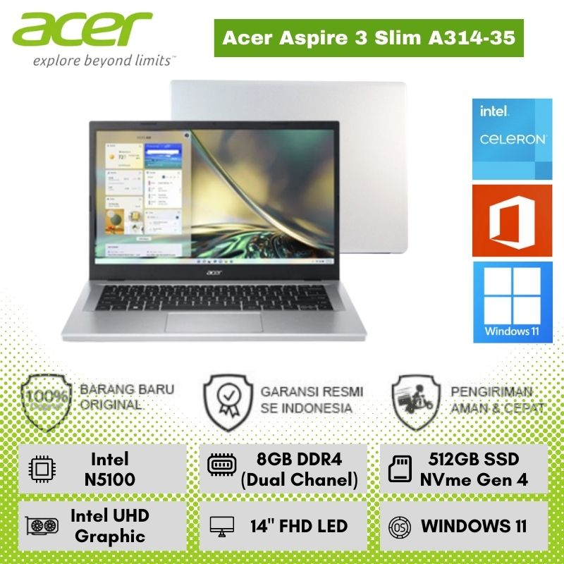 Jual Acer Aspire 3 Slim A314-35-C6QB Celeron N5100/8GB/512GB SSD/14 ...