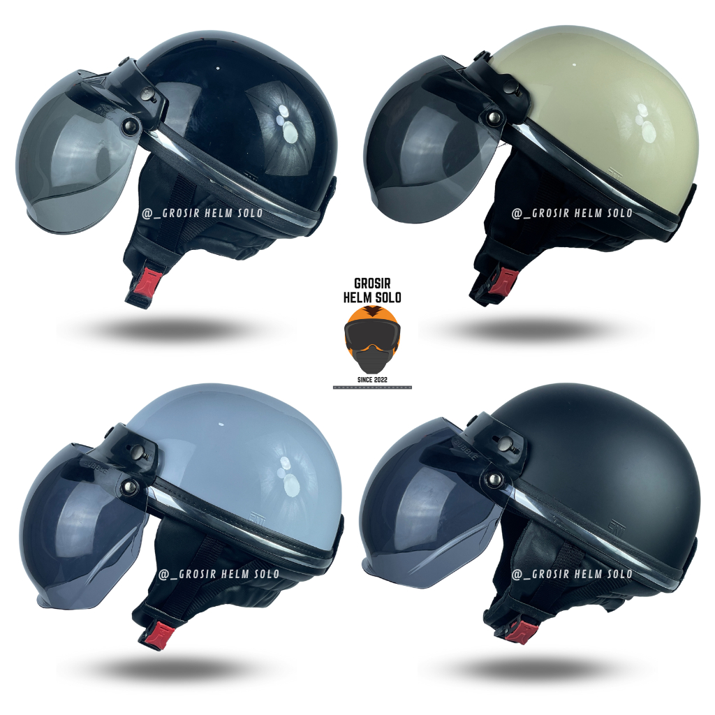 Jual HELM CHIPS BOGO DEWASA RETRO LIST CHROME POLOS KACA CEMBUNG HITAM ...