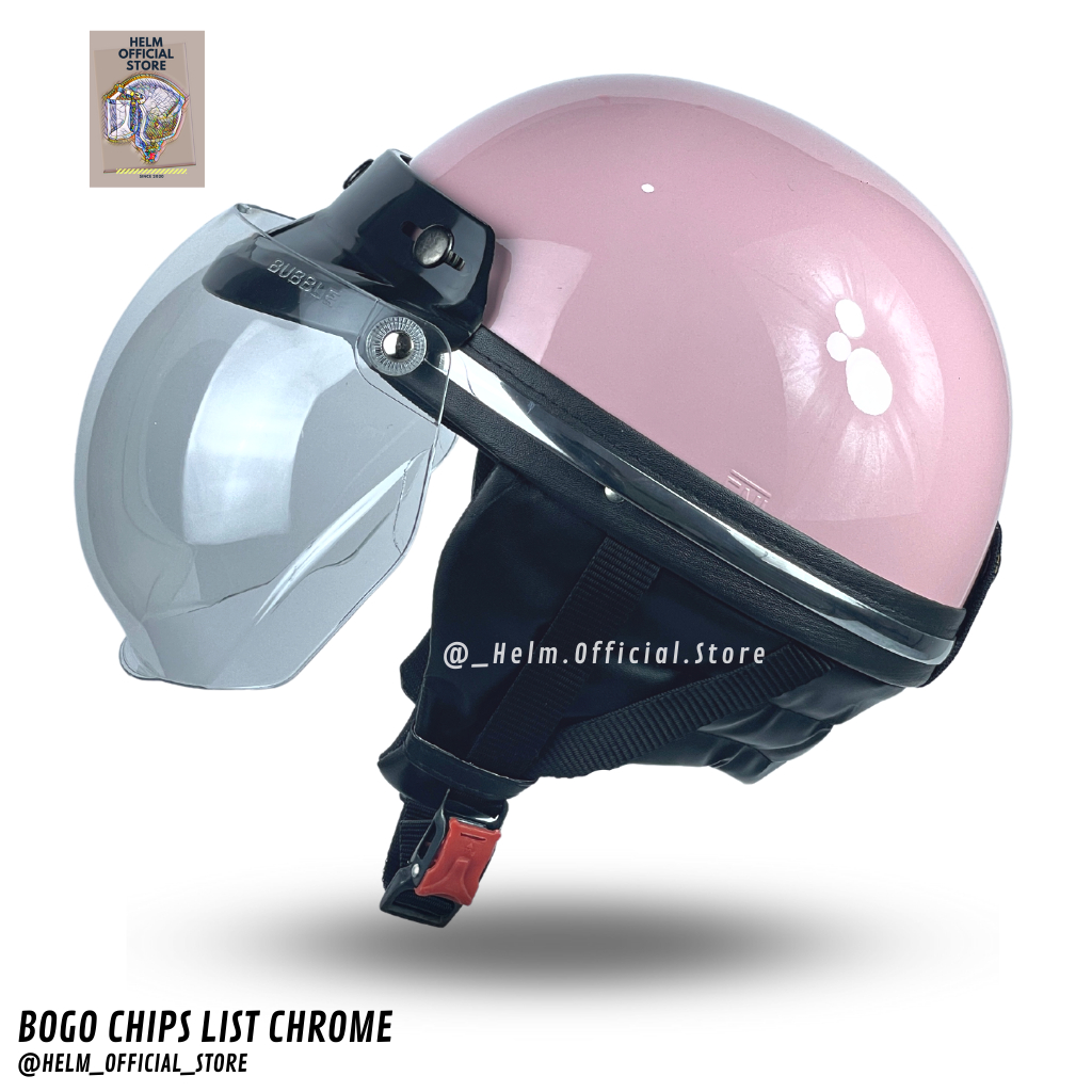 Jual HELM BOGO CHIPS DEWASA RETRO LIST CHROME POLOS KACA CEMBUNG HITAM ...