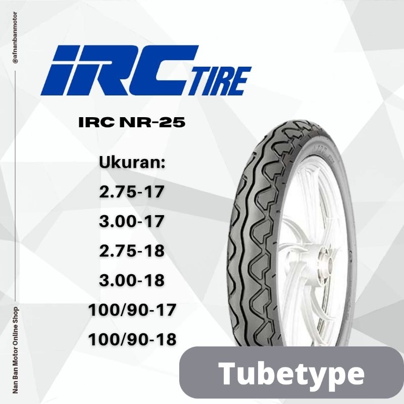 Jual BAN MOTOR IRC NR 25 NON TUBELESS UKURAN 100/90-17, 2.75-17 & 3.00 ...