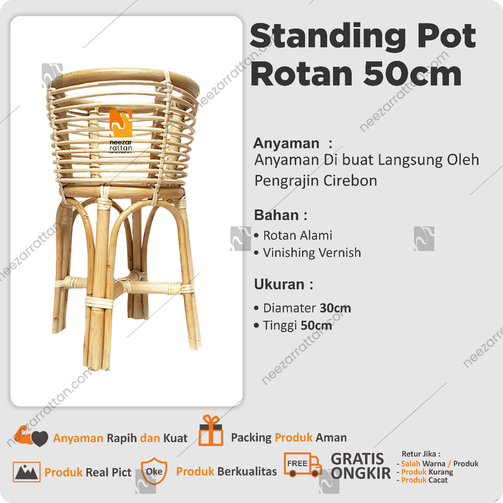 Jual Tempat Standing pot bunga rotan 50cm, Vas bunga minimalis tempat ...