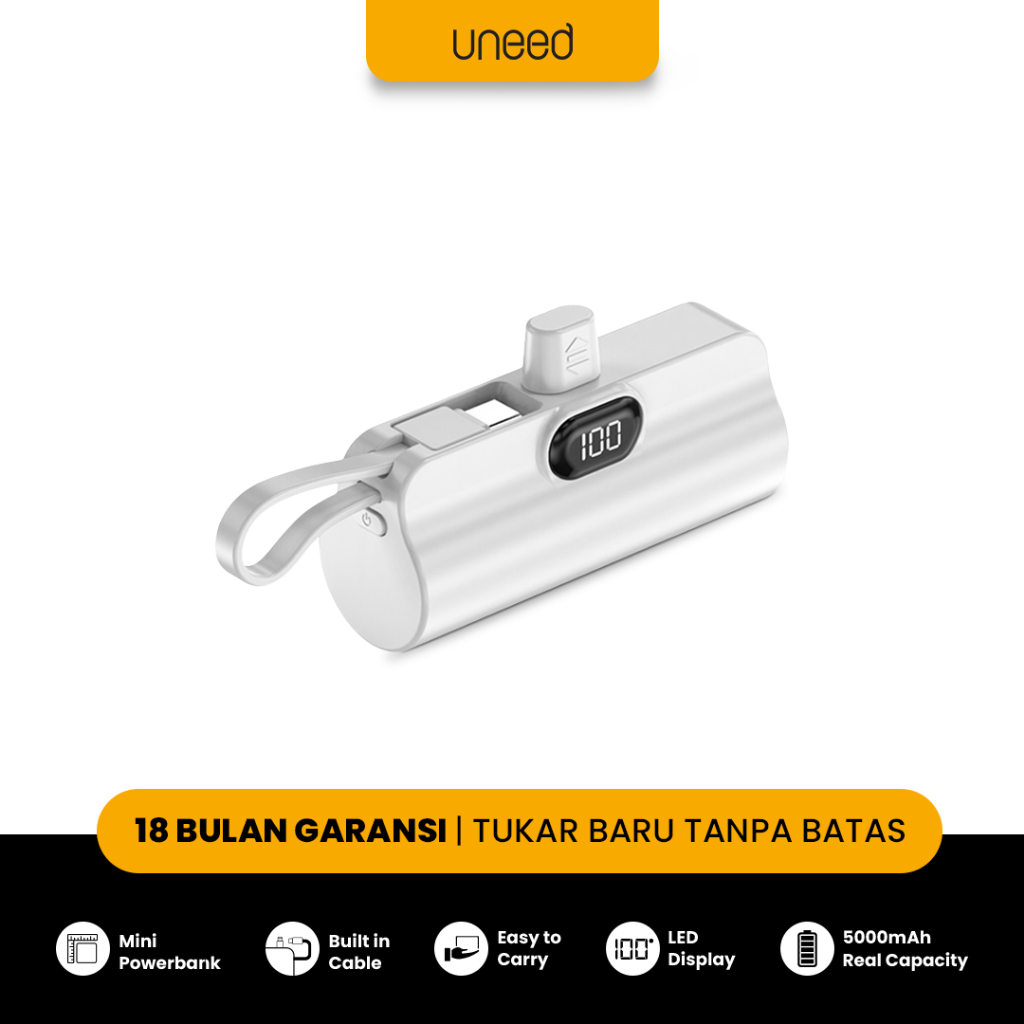 Jual UNEED MiniBox A5 5000mAh Powerbank Mini Lightning Type C Built In Cable - UPB408 | Shopee ...