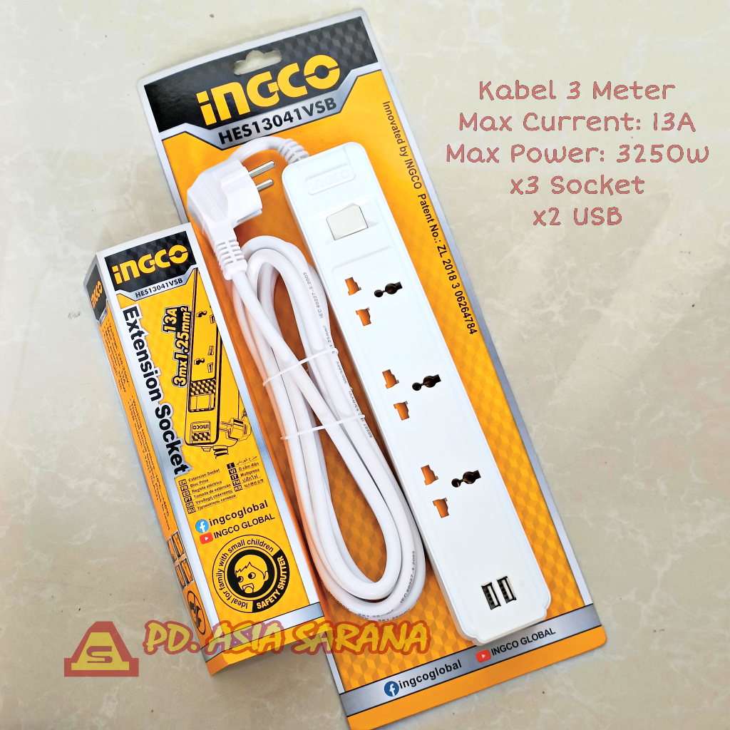 Jual Stop Kontak 3 Lubang +2 USB INGCO HES13041VSB Terminal Colokan ...
