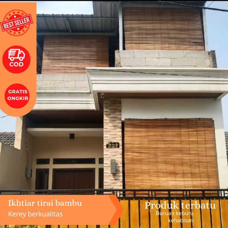 Jual tirai bambu gulung krey outdoor tirai kerai bambu 2x2 (plus tali ...