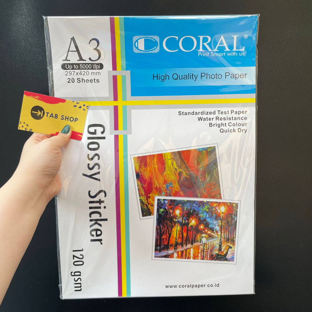 Jual TAB SHOP - CORAL GLOSSY STICKER PAPER A3 120 GSM 20 SHEETS - KERTAS STIKER MENGKILAP A3 120 ...