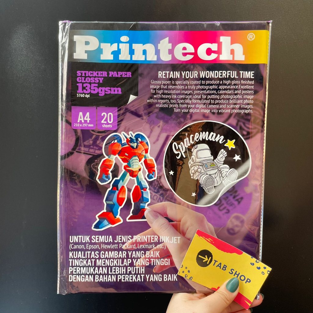 Jual TAB SHOP - KERTAS STIKER MENGKILAP A4 135 GSM - PRINTECH GLOSSY STICKER PAPER A4 135 GSM 20 ...