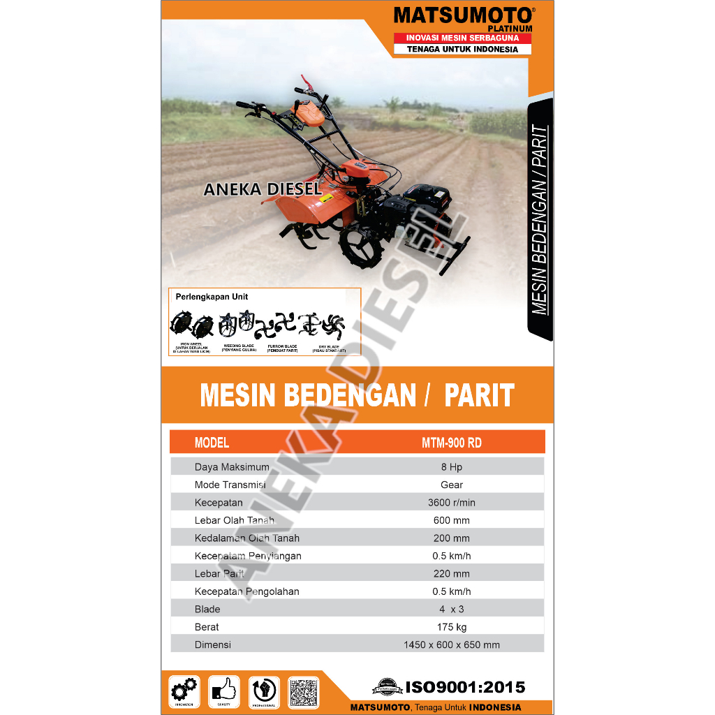 Jual Mesin Traktor Bajak Sawah Cultivator MATSUMOTO MTM 900 RD Mesin ...