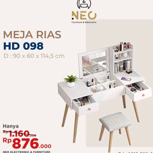 Jual NEO - MEJARIAS AESTHETIC HD 098 WHITE MAKE UP TABLE PONTIANAK ...