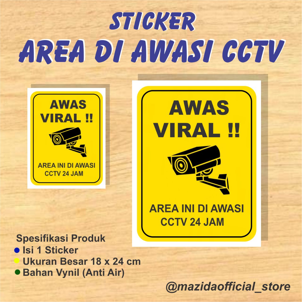 Jual Sticker Awas Viral Area Ini Diawasi CCTV 24 Jam Ukuran Besar Anti ...