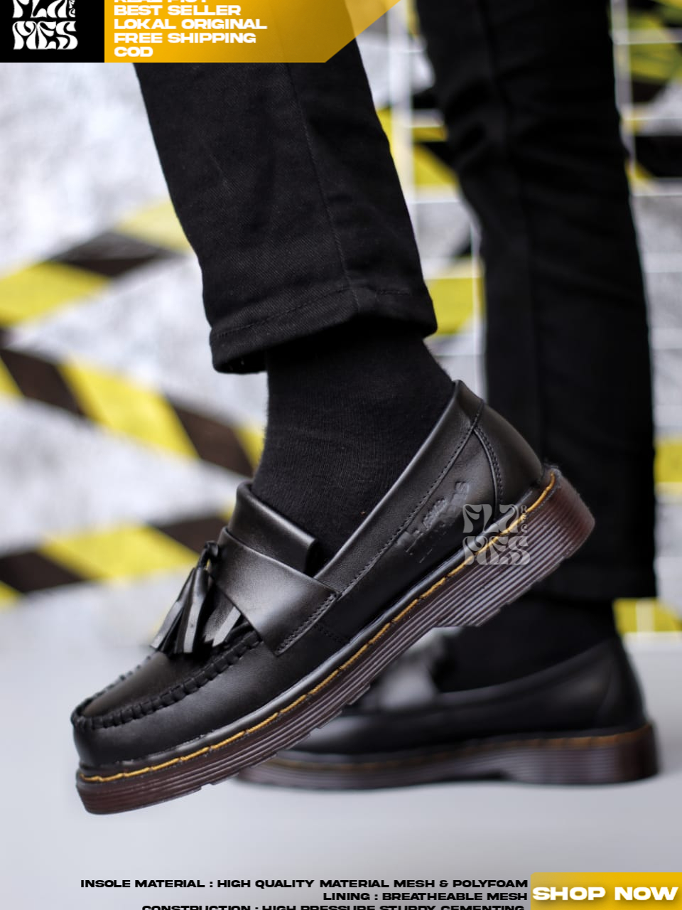 Jual FLAMES Sepatu Loafers Docmart Kulit Formal Hitam Pria | Shopee ...