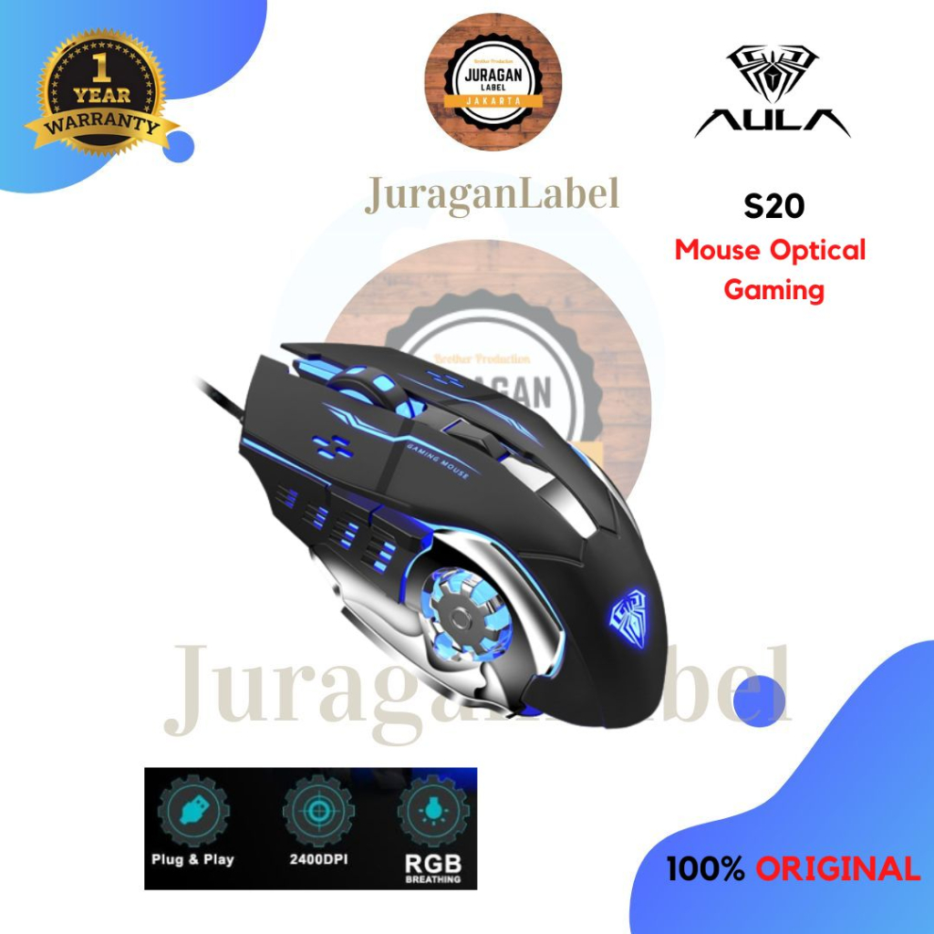 Jual Mouse Optical Gaming Aula S20 2400DPI RGB Driver Macro Software | Shopee Indonesia
