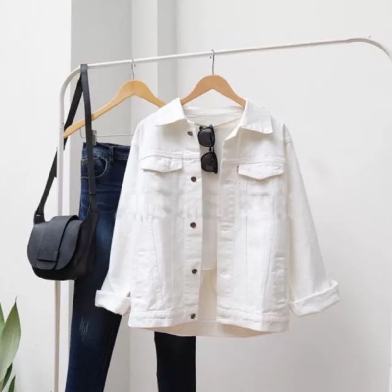 Jual Jaket Jeans Putih Distro Jaket Denim putih Unisex (pria/wanita) M ...