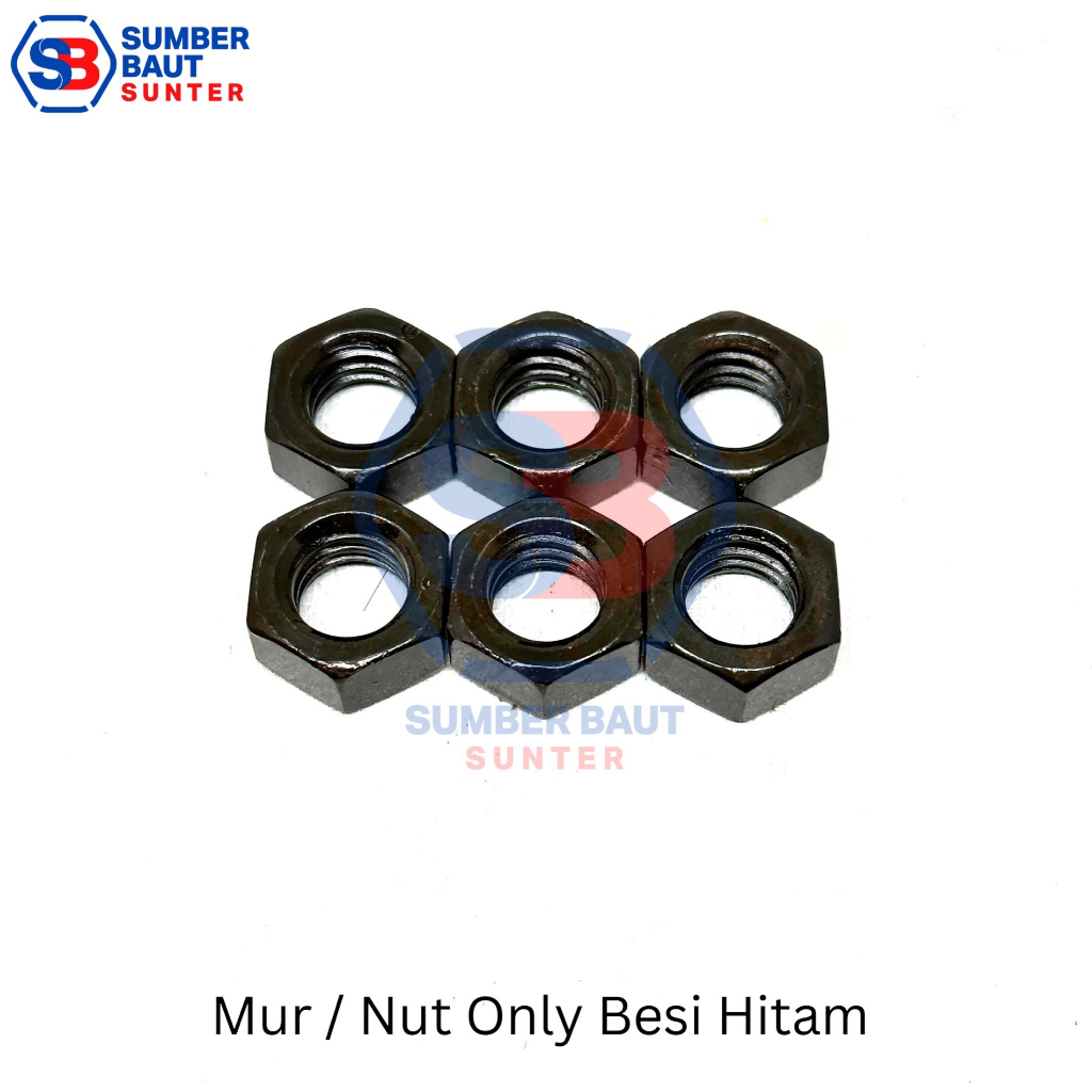 Jual 1" Mur Besi Hitam Nut Only Hexagon Drat Kasar Inchi UNC Kunci 36 ...
