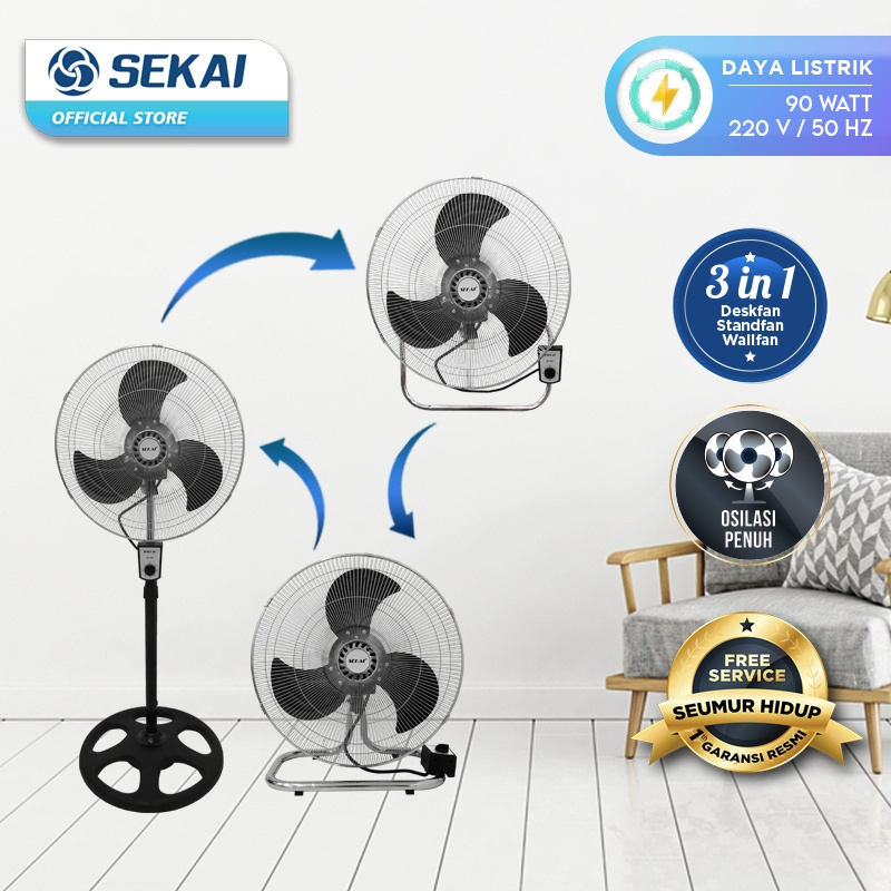 Jual Sekai Stand Wall Floor Fan 3 In 1 IST 1851 Tornado Baling Besi 3 Fungsi | Shopee Indonesia