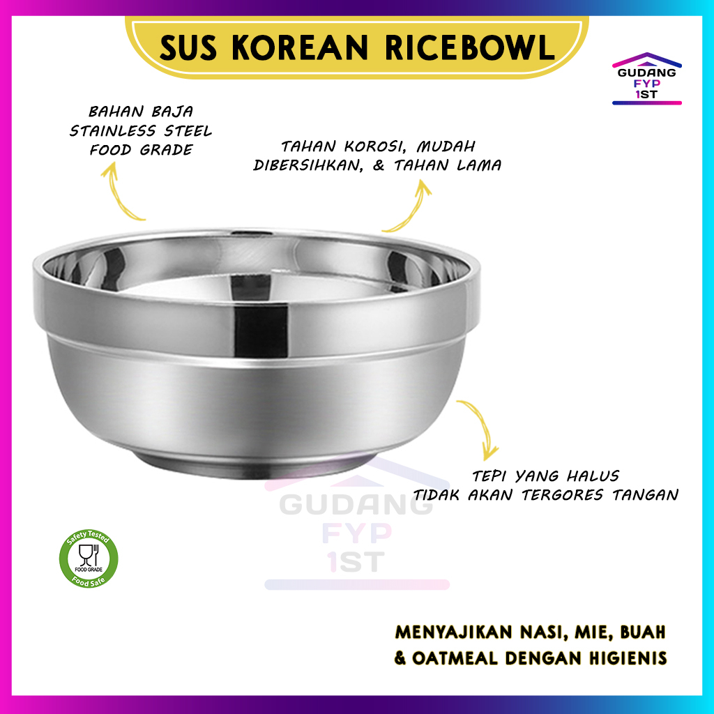 Jual Mangkok Nasi Stainless | Mangkok Nasi Anti Panas | SUS Korean Rice ...
