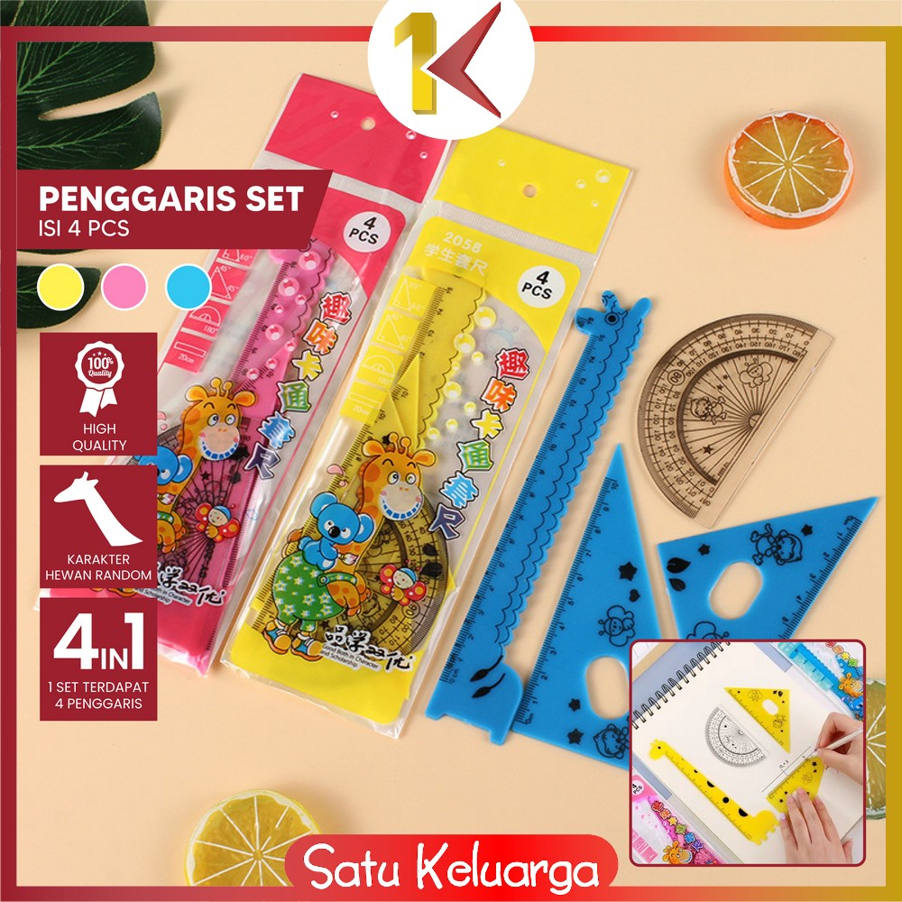 Jual SK-A66 Penggaris Plastik 15cm Set Isi 4 Alat Tulis Sekolah Kantor ...