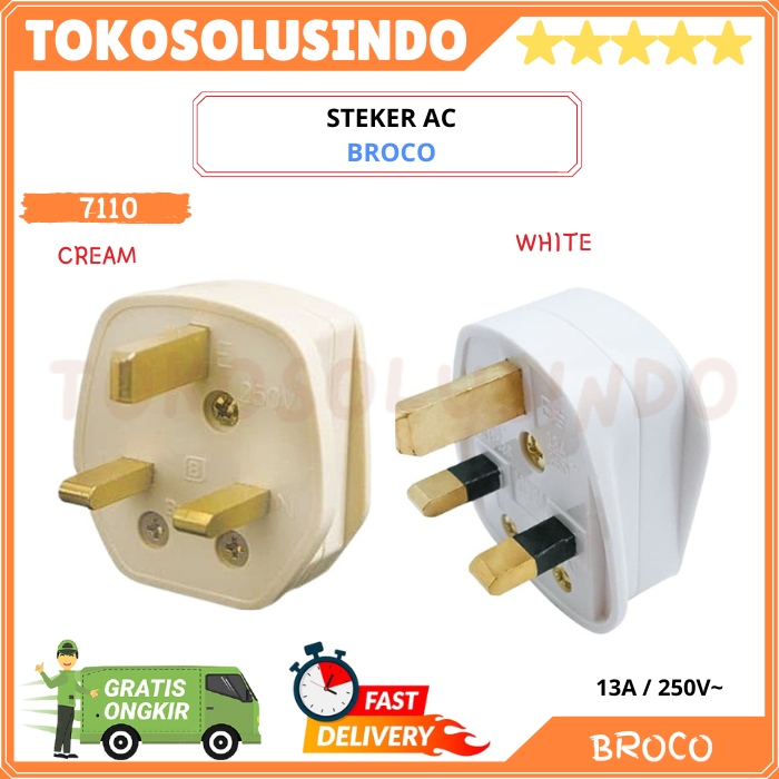 Jual Steker BROCO AC 3 PIN 7110 13A Galleo Kaki 3 / Colokan AC / Putih ...