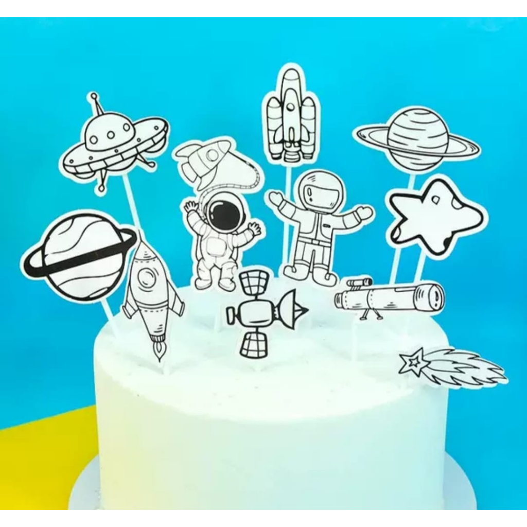 Jual Cake Topper Astronot / Rocket / Planet / UFO Putih | Shopee Indonesia