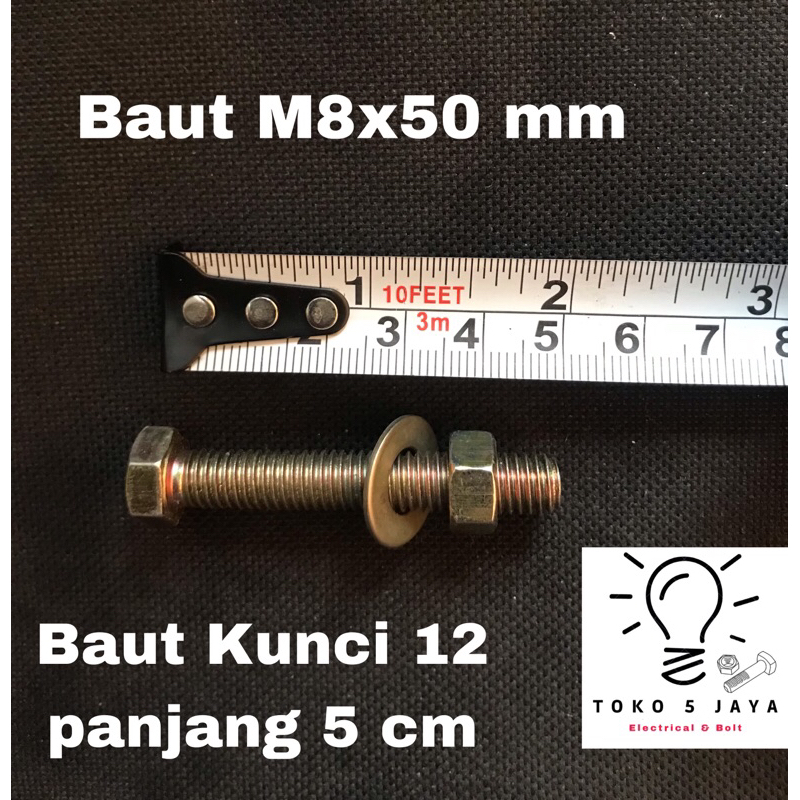 Jual baut M8x50 / baut M8 / panjang 5 cm / baut kunci 12 / baut drat ...