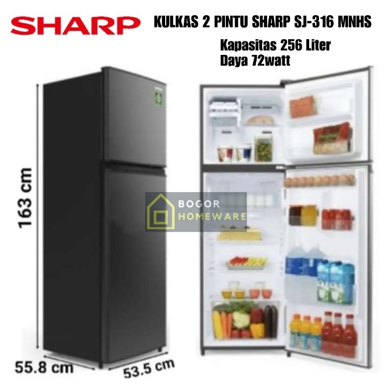 Jual (KHUSUS BOGOR) KULKAS LEMARI ES SHARP 2 PINTU SJ 316 MNHS | Shopee ...