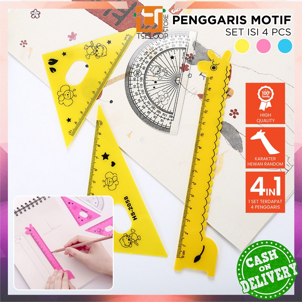Jual OFM-A66 Penggaris Plastik 15cm Set Isi 4 Alat Tulis Sekolah Kantor ...