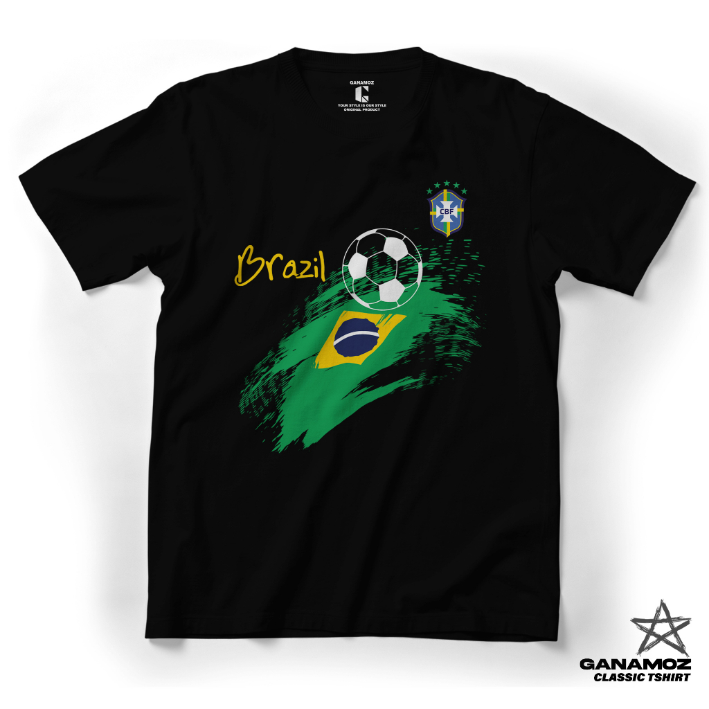 Jual GANAMOZ Kaos Bola BRAZIL BENDERA Premium Classic T-Shirt | Kaos ...