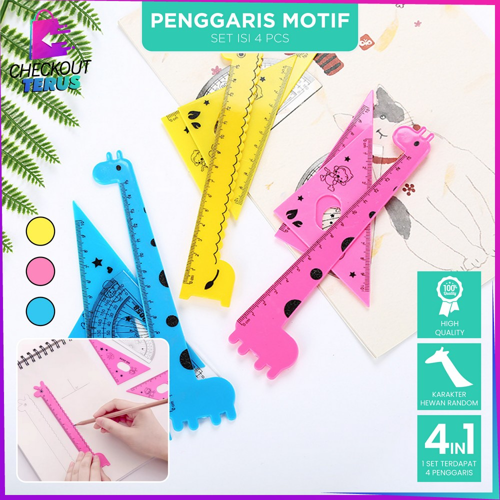 Jual CT A66 Penggaris Plastik 15cm Set Isi 4 Karakter Motif Jerapah ...